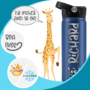 Lara Laser Works Personalized Kids Water Bottle for School w 25 ICON & Name - 18 Oz, 9 Color Options - Custom Water Bottle with Straw Lid for Children, Stainless Steel, Double-Wall Insulated