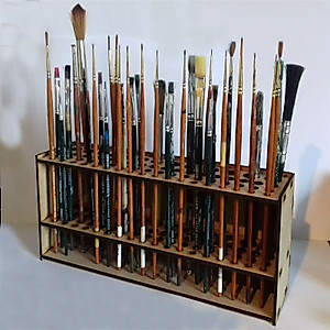 Gspmoly Brush Holder Paintbrush Holder Stand 67 Paint Brushes Wall Mount Or Freestanding, Pen Holder for Desk Rectangle Makeup & Painting Brush Holders Organizer for Pencil, Paintbrush