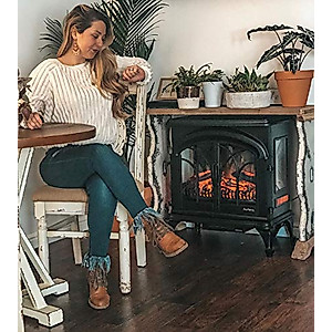 e-Flame USA 28" XL Denali Portable Freestanding Electric Fireplace Stove - 3-D Log and Fire Effect (Black)