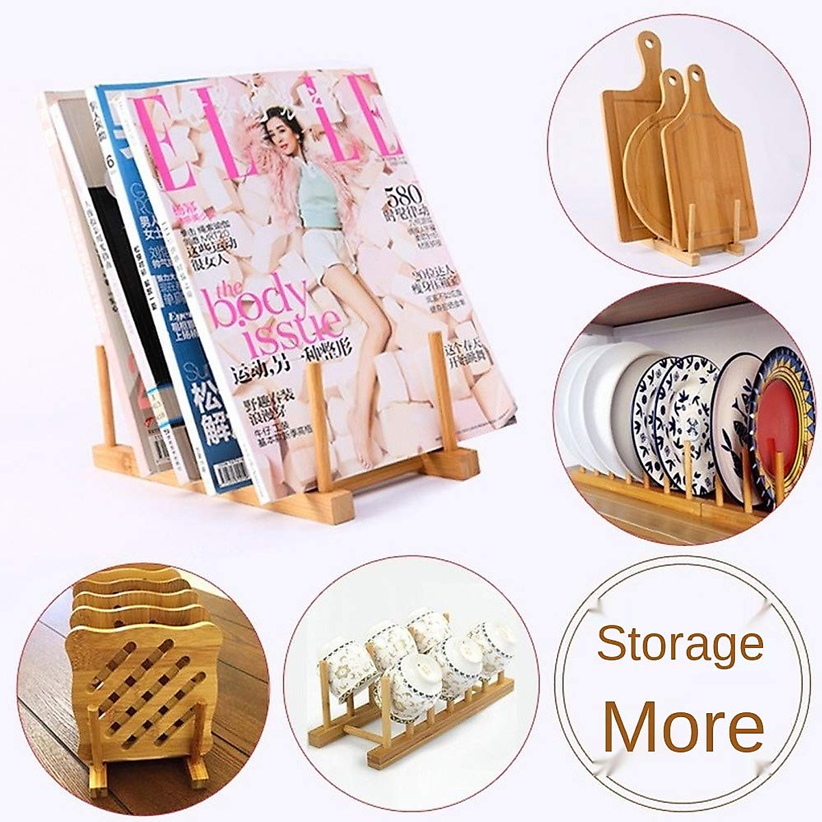 Bamboo Dish Drying Rack, Plate Rack Holder, Kitchen Organizer for Dish/Cup/Plate/Book/CD...