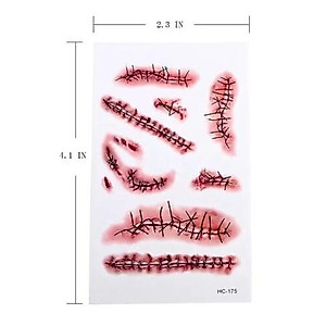 Tinuos Horror Realistic Fake Bloody Wound Stitch Scar Scab Waterproof Temporary Tattoo Sticker Halloween Masquerade Prank Makeup Props-5PC