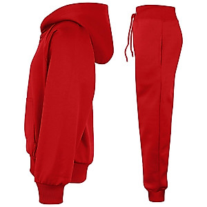 Kids Plain Tracksuit Cuffed Hoodie Red Sweatpants Casual Fashion Girls Boys
