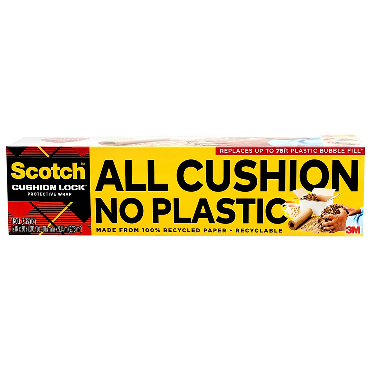Scotch Cushion Lock Protective Wrap, 12 in x 30 ft, Sustainable Packaging Solution for Packing, Shipping and Moving, No Scissors or Tape Needed, Great Alternative to Bubble Cushion Wrap (PCW-1230)