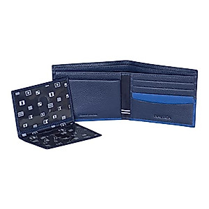 Nautica Men's Pebble Two-Tone Bifold Leather Wallet and Passcase with 4 slots and RFID Protection, Cobalt Blue