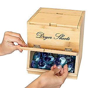 BoxetyBox Laundry Room Organization and Storage: Bamboo Container for Gel Pods and Dryer Sheets, Compatible with Tide and Gain Pods, Laundry Room Essential