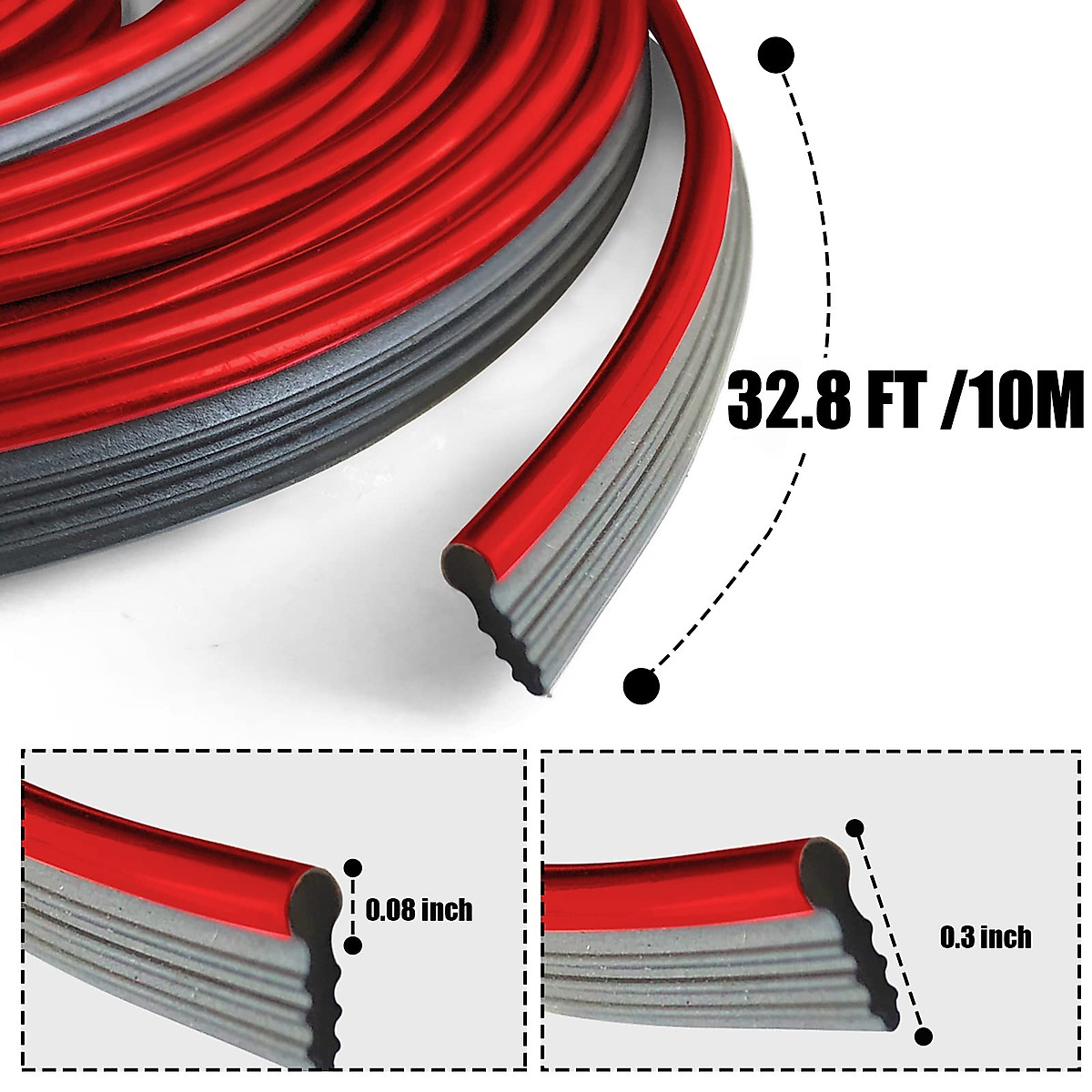 32FT Car Interior Trim Strip, Plated Insert Car Trim Stripe Tape, Universal Car Seam Filler, Flexible Car Interior Trim Accessories (Red)