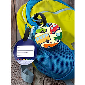 SetGo Car Name Tag for Kids, Plastic Backpack Tag, Set of 2, Customized Tag – Great for Boys and Girls at School Daycare Kindergarten (Cars & Wheels)