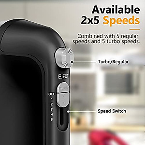 Hand Mixer Electric, 450W Kitchen Mixers with Scale Cup Storage Case, Turbo Boost/Self-Control Speed + 5 Speed + Eject Button + 5 Stainless Steel Accessories, For Easy Whipping Dough,Cream,Cake