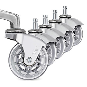 Office Chair Caster Wheels 2.5 Inch, Roller Blade Wheels Replacement Rubber Chair Casters for Hardwood Floors and Carpet, Set of 5 (Chrome Bracket/Grey/Clear)