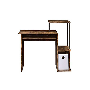 37 Inch Writing Desk with Open Top Shelves and Storage Cabinet, Home Office Computer Desk with Sliding Keyboard Tray, Working Desk for Living Room Bedroom Office, Oak