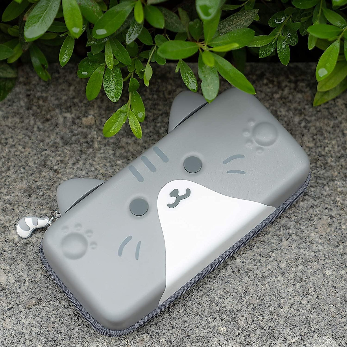 GeekShare Cat Ears Carry Case Compatible with Nintendo Switch/Switch OLED - Portable Hardshell Slim Travel Carrying Case fit Switch Console & Game Accessories (Grey, Large)
