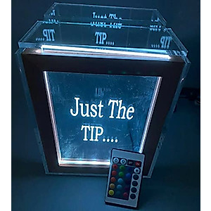 Custom Tip Box Raffle Fund Raiser Donation Wedding Storage Tips Jar Personalized Free Engraved LED Lights Up 16 Color Changing Free Standing 7"W x 8.5"H Acrylic Large Container