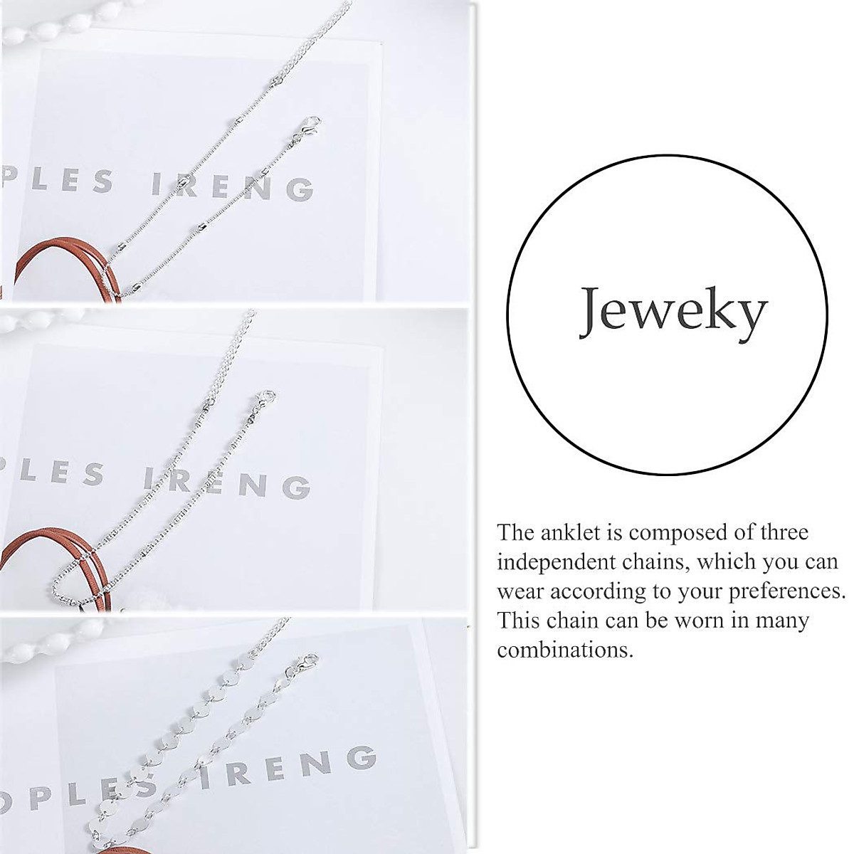 OEM Jeweky Boho Layered Sequin Anklets Bracelets Silver Beaded Foot Chain Jewelry for Women