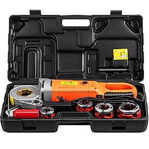 VEVOR Electric Pipe Threader, 2300W Pipe Threading Machine, Heavy-Duty Hand-Held Power Drive Kit, 110V Pipe Threader Machine Copper Motor, Portable Pipe Threader with 6 Dies 1/2"-2" and Carrying Case