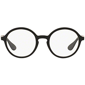 Ray-Ban RX7075 Round Prescription Eyeglass Frames, Rubber Black & Black/Demo Lens, 49 mm