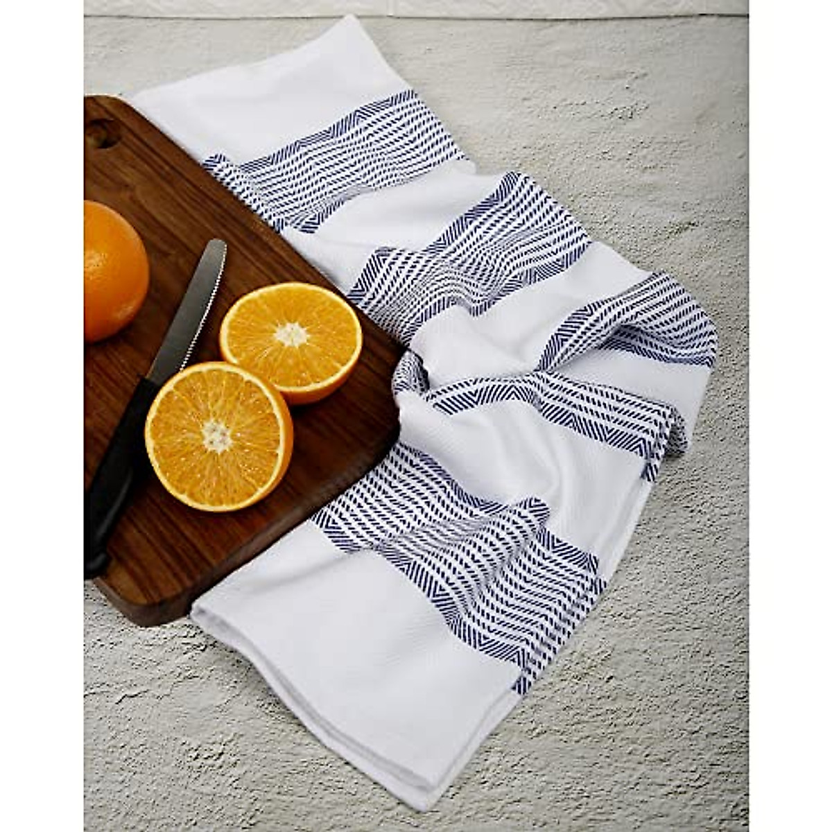 Country Maison Stripe Kitchen Towels | Pack of 6 | 18 x 28 Inches | Highly Absorbent |100% Cotton Dish Towels | Tea Towels | Bar Towels | Blue
