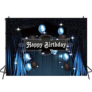 7x5 Happy Birthday Party Backdrop Blue Black Starry Curtain Photography Background Blue Ballon Starry Stars Women Adult Baby Children Man Boy Birthday Party Decoration Photo Studio Booth