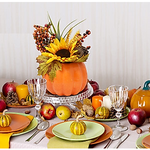 Gift Boutique Fall Pumpkin Centerpiece Artificial Floral Arrangement with Faux Maple Leaves Sunflower Pine Cone Berries Wheat for Porch Large Halloween Thanksgiving Tabletop Decorations 11 Inch