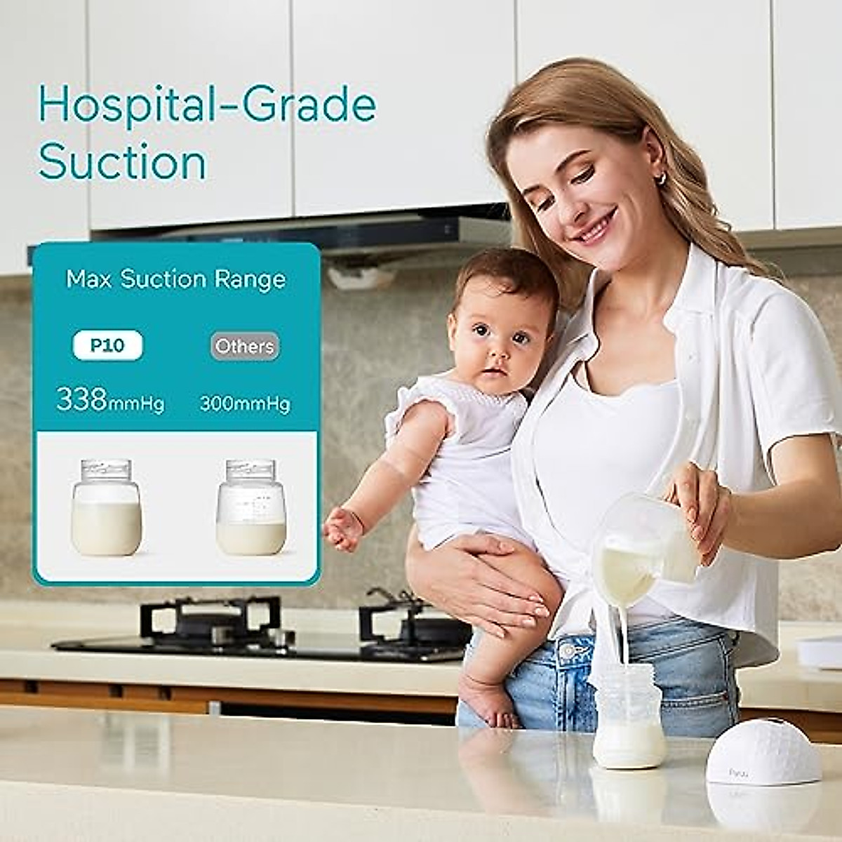 Paruu P10 Hands-Free Breast Pump Wearable, 338mmHg Strong Suction, Low Noise, 4 Modes & 9 Levels, Electric Breast Pump Portable, Smart Display, 19/21/24/28mm Insert/Flange, Easy to Clean, 2 Pack