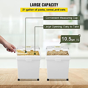 VEVOR 10.5 Gallons Ingredient Bin, Ingredient Storage Bin 2 Pcs/Set, PP Material Flour Bins On Wheels, White Shelf Ingredient Bin with Scoop and Sliding Lid, Commercial Storage Bins
