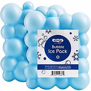 Komax Lunch Box Ice Packs | Set of 2 Reusable Bubble Ice Packs for Lunch Bags & Coolers | 5.1 x 4.3 Slim Freezer Packs | 12-hr Cool Long Lasting Ice Packs