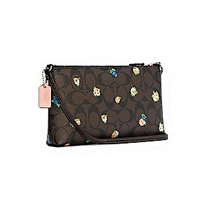 COACH Womens Zip Top Crossbody (IM/Brown Black Multi With Vintage Mini Rose Print)