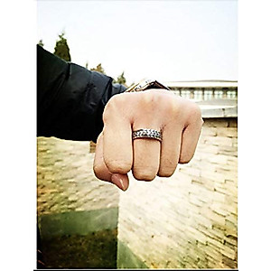 Emma Manor EM Titanium Steel Ring 6mm Width Tire Tread Grooved Wedding Ring for Men Women,Size 7-12 with Jewelry Box (Titanium Steel, 12)