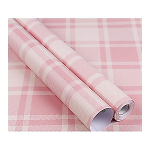 GLOW4U Plaid Pattern Vinyl Contact Paper Self Adhesive Shelf Drawer Liner for Kitchen Cabinets Backsplash Countetop (Pink, 24" Wx117 L)