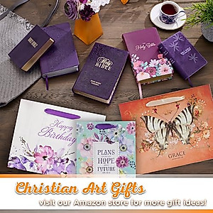 Christian Art Gifts Three Piece Landscape Gift Bag w/Card & Tissue Paper Set for Women: Happy Birthday - White & Purple Blooming Spring & Summer Floral for Moms, Grandmas, Sisters, Girlfriends, Large