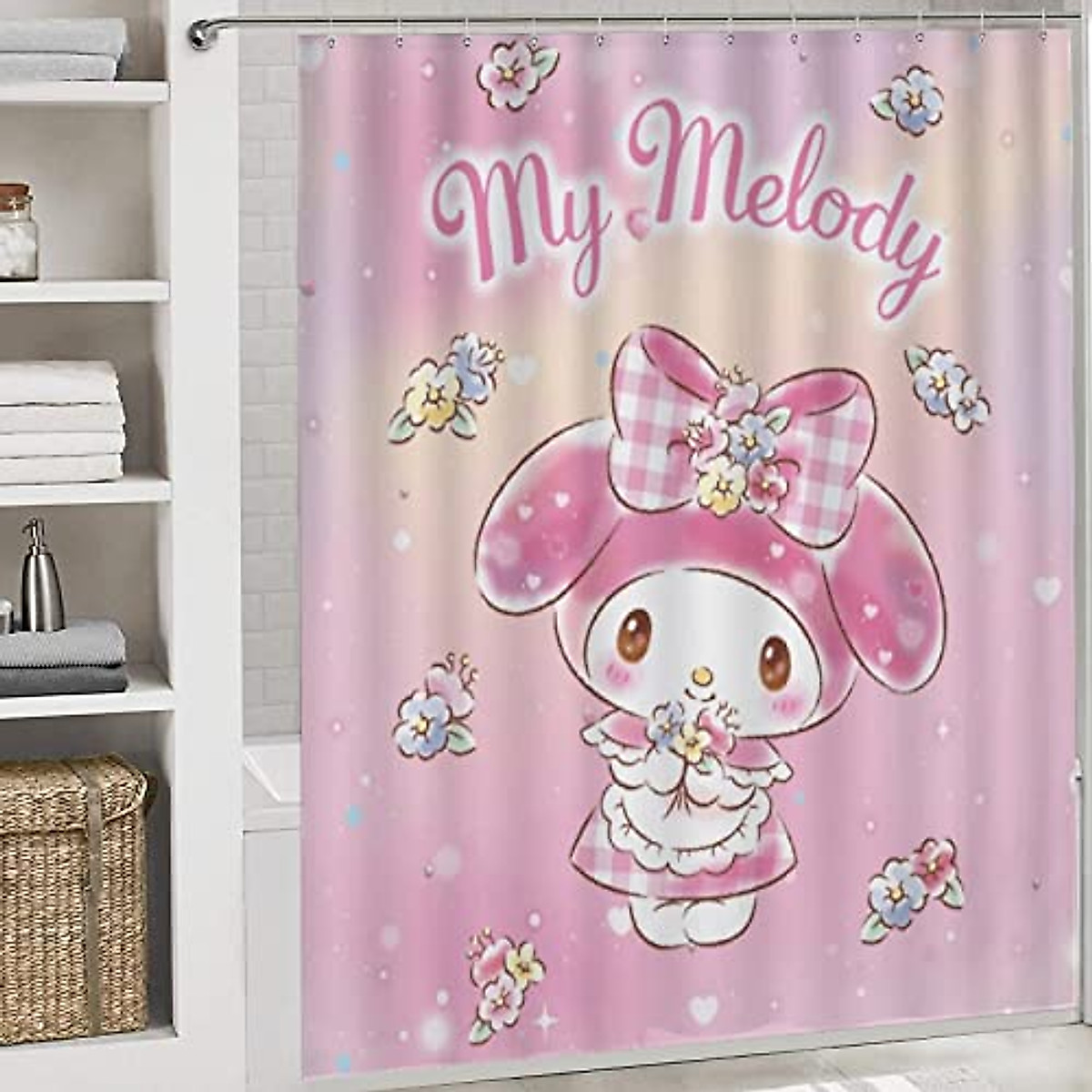 fmsnupz 4PCS Anime Shower Curtain Set, Cute Bathroom Decor with Non-Slip Rugs, Toilet Lid Cover and Bath Mat, Waterproof Fabric Shower Curtains with 12 Hooks, 70.8"x70.8"