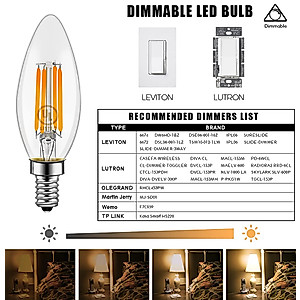 Emotionlite LED Light Bulbs, Dimmable Candelabra Bulbs, E12 Base, Warm White, Chandelier Light, Ceiling Fan Bulb, 40W Equivalent, 4W, 2700K, 350LM, UL Listed, 6 Pack