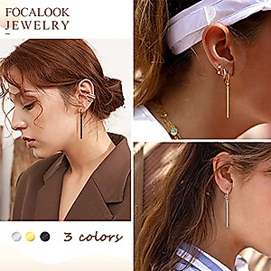 FOCALOOK Black Earrings for Women Hypoallergenic Minimalist Thin Drop Dangle Long Vertical Bar Earrings