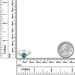 Gem Stone King 10K Yellow Gold and 925 Sterling Silver London Blue Topaz and White Lab Grown Diamond Ring For Women (1.58 Cttw, Available in size 5, 6, 7, 8, 9)