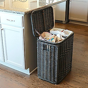 The Basket Lady Divided Wicker Recycling Basket with Removable Metal Liner, 20 in L x 13 in W x 24 in H, Antique Walnut Brown