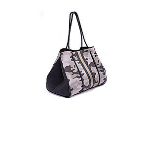 Greyson Safari Tote by Haute Shore, Green Camo W/Black & Gold Stripe, One size