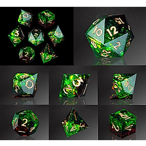 ATNPNTR DND Dice, DND Dice Set, RPG Dice, Polyhedral Dice Set, Dungeons and Dragons Dice, Role Playing Game Dice, Sharp Edge Dice with Beautiful Inclusions Galaxy Olive…