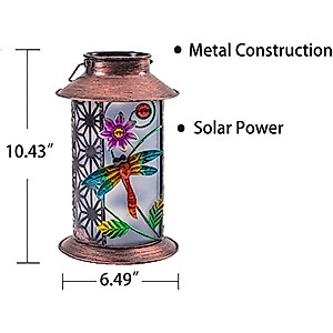 RUILAIYA BOAER Garden Solar Lantern Lights Outdoor Hanging Dragonfly Retro Metal LED for Outdoor Table Patio