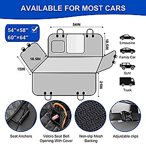 EasyHaWei Dog Car Seat Cover for Back Seat 600D Scratchproof Nonslip Durable Waterproof Cars Pet Backseat Covers with Mesh Window Dogs Hammock for Car，SUV, Truck (54" W x 58" L)