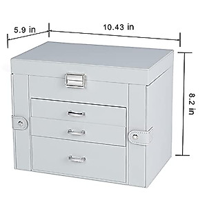 DQUTAR Jewelry Box for Women 4-layer Leather Large Jewelry Organizer Box with Drawers&Mirror for Necklace/Ring/Earring/Watch Storage (Grey)