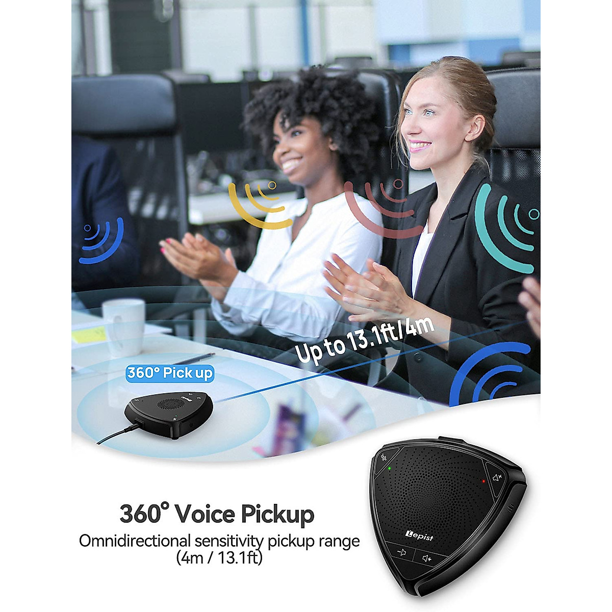 USB Speakerphone, Lepist Computer Speakers with Microphone for 4 People Business Conference 360° Voice Pickup, USB Skype Speakerphone Conference Call Speaker with Microphone, Plug and Play, LE2101N