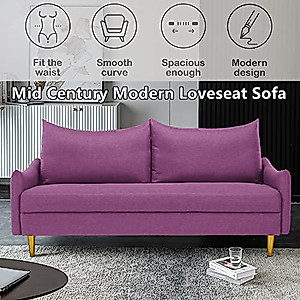 Gynsseh Modern Loveseat Sofa, 100% Polyester Upholstered Sofa Couch with Golden Metal Leg, 67" W Mid Century Love Seat Sofas for Living Room Bedroom Home Office (Purple)