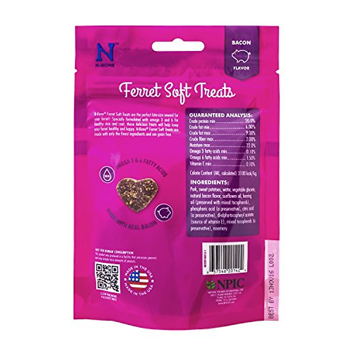 N-Bone 1 Pouch Ferret Soft Treats Bacon Flavor, 3 Oz