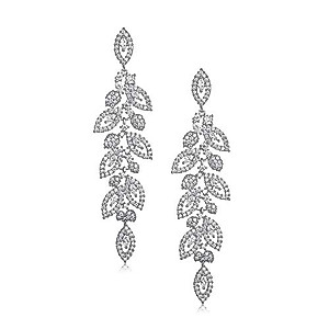 SWEETV Wedding Bridal Chandelier Earrings, Crystal Rhinestone Drop Dangle Earrings for Women Brides-Silver