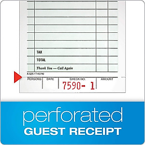 Adams Guest Check Pads, Single Part, Perforated Guest Receipt, 3-2/5" x 6-1/4", 50 Sheets per Pad, 10 Pack (525SW), White