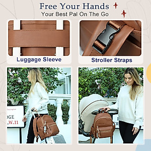 miss fong Small Diaper Bag Mini Diaper Bag Backpack, Leather Diaper Bag, Baby Diaper Bag, 11 Pockets Diaper Bag Organizer with Hand Sanitizer Holder, 2 Insulated Pockets