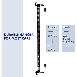 MYSBIKER Car Clothes Hanger Bar, Adjustable Telescoping Bar Vehicle Clothing Rack with 3 sections of Non-Slip Grips Dividers for Travel, Expandable 33" to 63",Max Holds up to 50 lbs