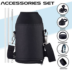 Arslo Half Gallon Insulated Water BottleDaily Water Intake Bottles with Storage Sleeve 3 Lids Straw, Spout and Handle Lid, Vacuum Double Walled 64oz Thermos Water Jug for Sports