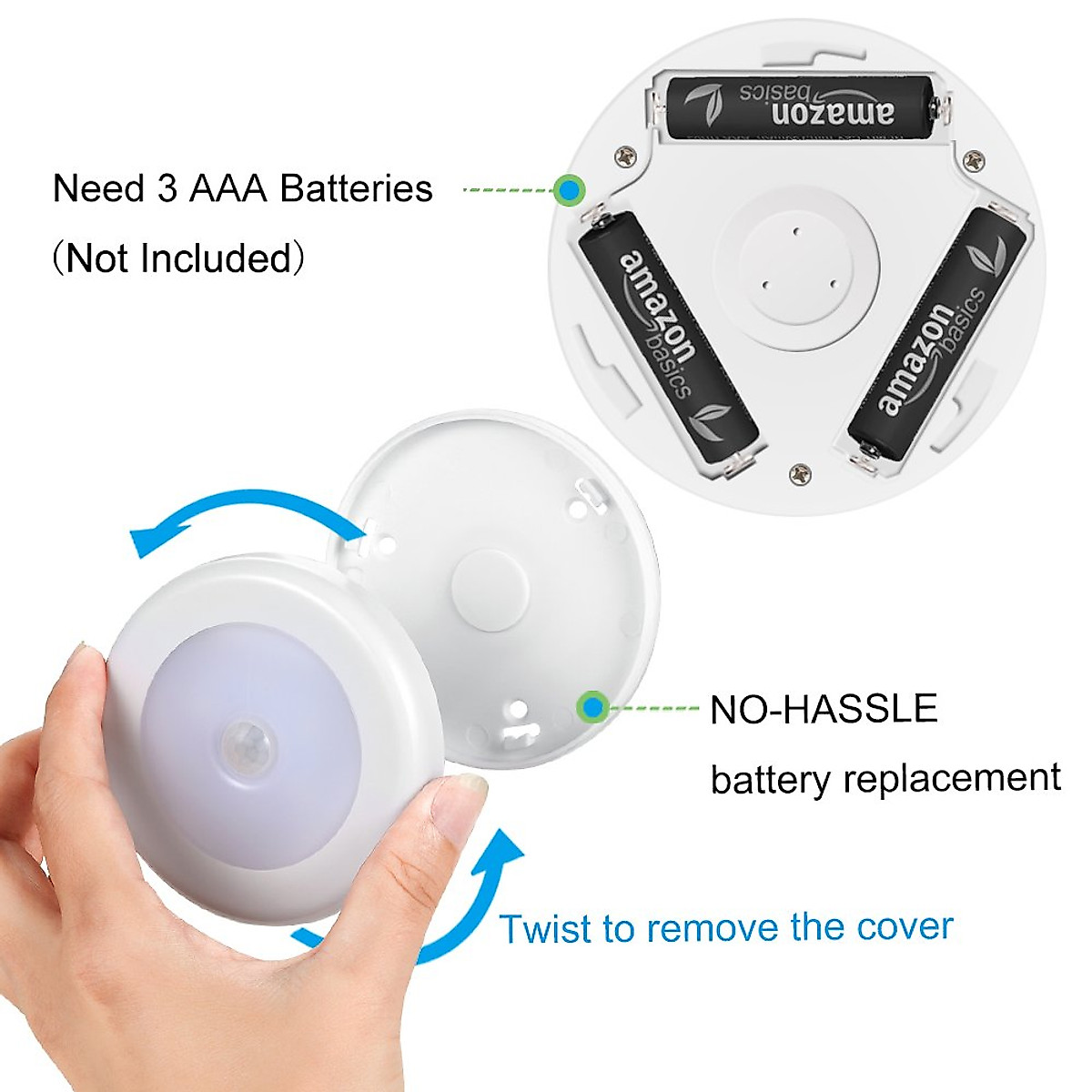 AMIR Upgraded Motion Sensor Light, Cordless Battery-Powered LED Night Light, Stick-Anywhere Closet Light Stair Lights, Wall Lights for Hallway, Bedroom, Kitchen (White - Pack of 6)