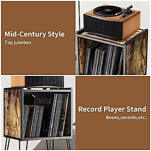 RUILALIFE Record Player Stand Table with Vinyl Holder, 3 Tier Turntable Stand with Albums Storage Shelf，Small Side Tables for Small Spaces, End Table with Drawer for Bedroom Living Room (Cabinet)