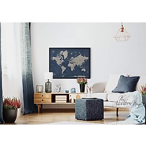 Framed Travel Map With Pins World Personalized | Premium Push Pin Travel Map | Various Color and Size Options | 24" x 32" up to 40" x 53"